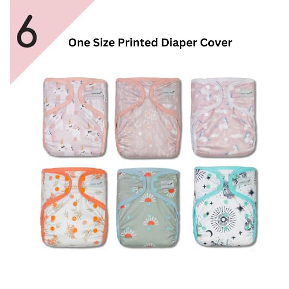 Kawaii Baby 6 Happy Leak-Free Cloth Diaper Covers, Double Waterproof Layer adjustable to fit babies 8-36 pounds (Happy Girl)