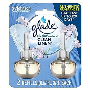 Glade PlugIns Refills Air Freshener, Scented and Essential Oils for Home and Bathroom, Clean Linen, 1.34 Fl Oz, 2 Count