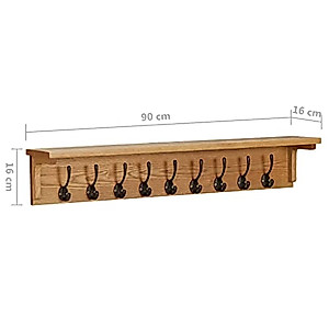 vidaXL Coat Rack Solid Oak Wood Stand Wall Mounted Hook Hanger 23.6"/35.4"