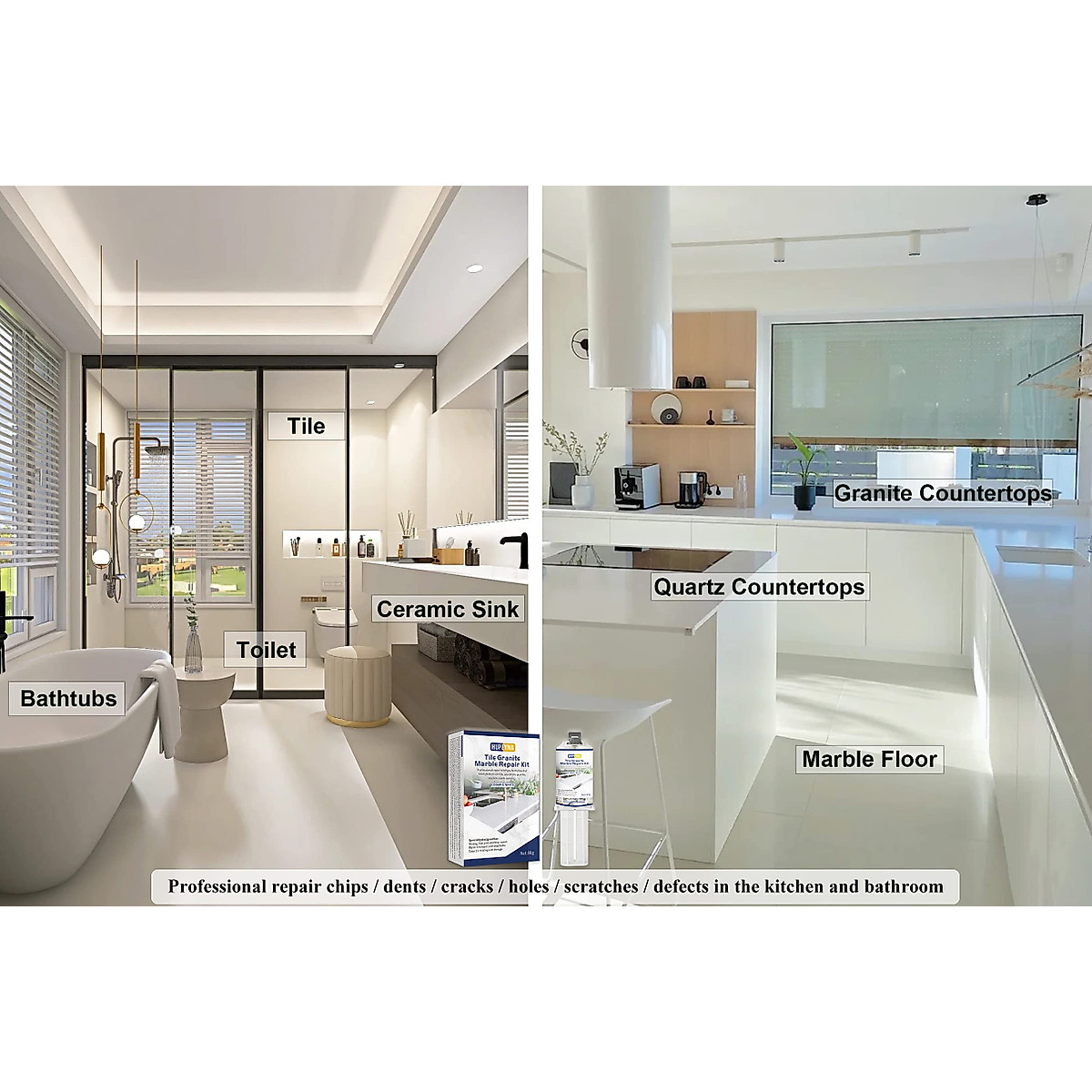 Bathtub Repair Kit-Porcelain Repair Kit-Acrylic Tub Repair Kit for Porcelain, Enamel, Fiberglass Tub Repair Kit-Marble Repair, Porcelain Sink Repair, Fiberglass Shower Repair Kit-Bath Repair Kit White