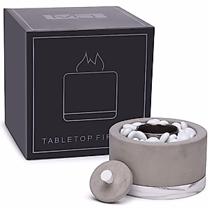 MJ Home Tabletop Fire Pit Bowl, Indoor Pit, Small Smores Place, Portable Fireplace, Personal Round Firebowl with Flame, Firepits for Use on Patio, Balcony, Camping., Gray White