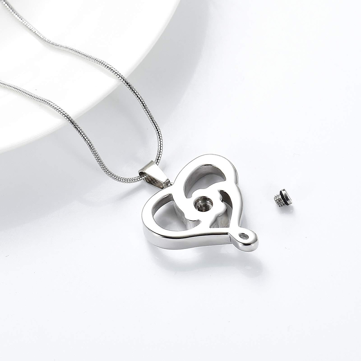 ADENLA Crystal Heart Urn Necklaces Cat Dog Paw Print Cremation Ashes Holder Pendant Necklace Pet Paw Footprint Ash Urn Jewelry for Pet