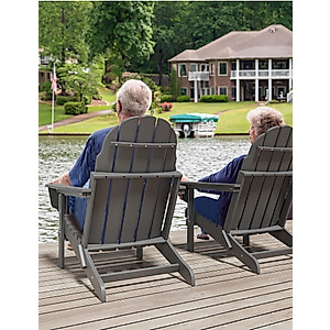 Folding Adirondack Chair - Durable HDPE Poly Lumber All-Weather Resistant, Foldable Oversized Balcony Porch Patio Outdoor Chair for Lawn, Backyard, Deck, Garden, Camping - Easy Installation, Gray