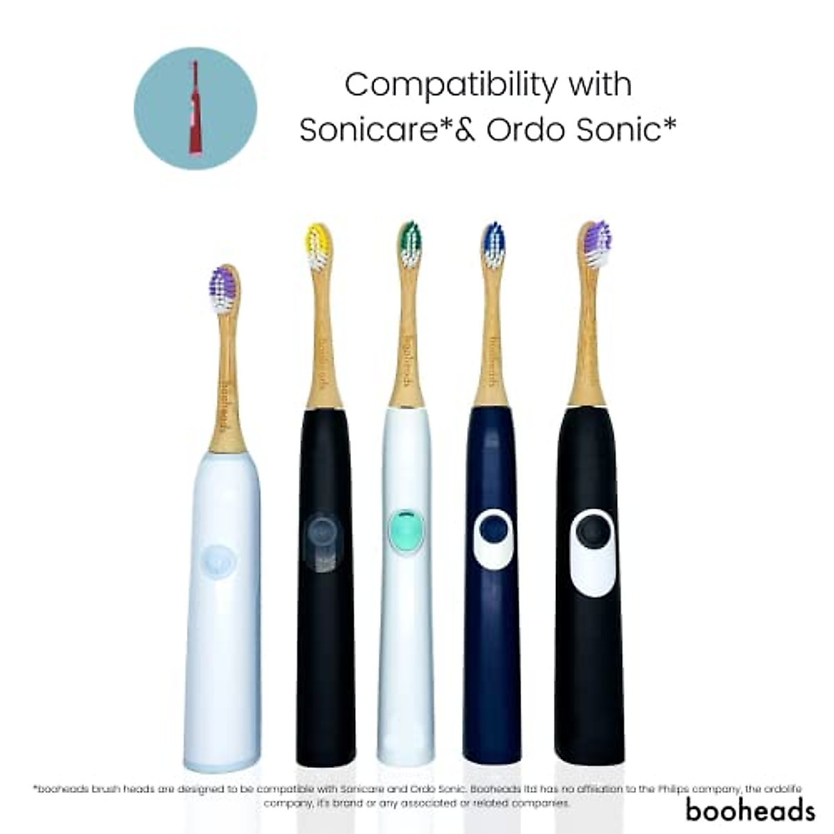 booheads - Bamboo Electric Toothbrush Heads | Biodegradable Eco-Friendly Sustainable Recyclable | Compatible with Sonicare (Purple & Green)