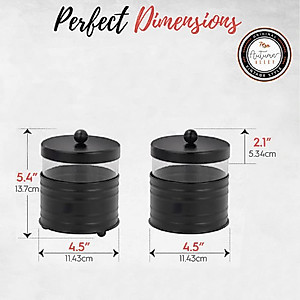 Autumn Alley Deluxe Farmhouse Apothecary Jars Set, Black Bathroom Jars Qtip Holder Glass - Rustic Vanity Organizer for Bathroom Counter, Cotton Balls, Swabs, Rounds, Salts 2 Small Glass Jars with Lids
