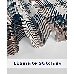 BestLives Shower Curtain Check Plaid Brown and Blue Bath Curtain Buffalo Texture Waffle Fabric Waterproof Bathroom Curtain with Hooks 72 x 84 Inches