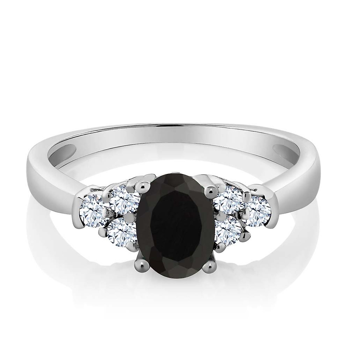 Gem Stone King 925 Sterling Silver Oval Black Onyx and White Topaz Ring For Women (0.63 Cttw, Gemstone Birthstone, Available In Size 5, 6, 7, 8, 9)