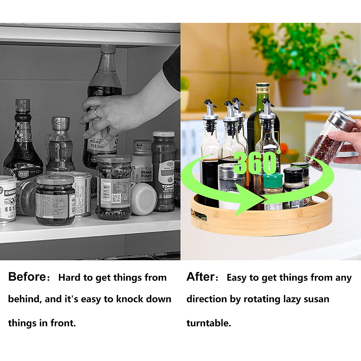 12 Inch Lazy Susan Organizer, Bamboo Lazy Susan Turntable for Cabinet, Durable and Noiseless Turntable Organizer