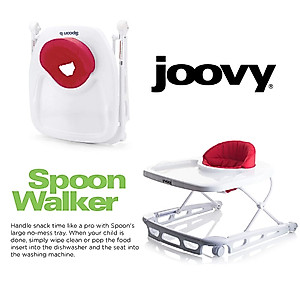 Joovy Spoon Baby Walker & Activity Center Featuring Three Adjustable Heights, Tough Luggage Grade Seat Material, and 30 lb Weight Capacity - JPMA Safety Certified (Red)