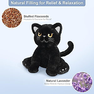SuzziPals Coolable & Heatable Grumpy Black Cat Stuffed Animals, Lavender Scented Microwavable Plush Toys Heating Pad for Soothing & Period Discomfort, Kitty Plushie for Bedtime Cuddle, Warming Gift