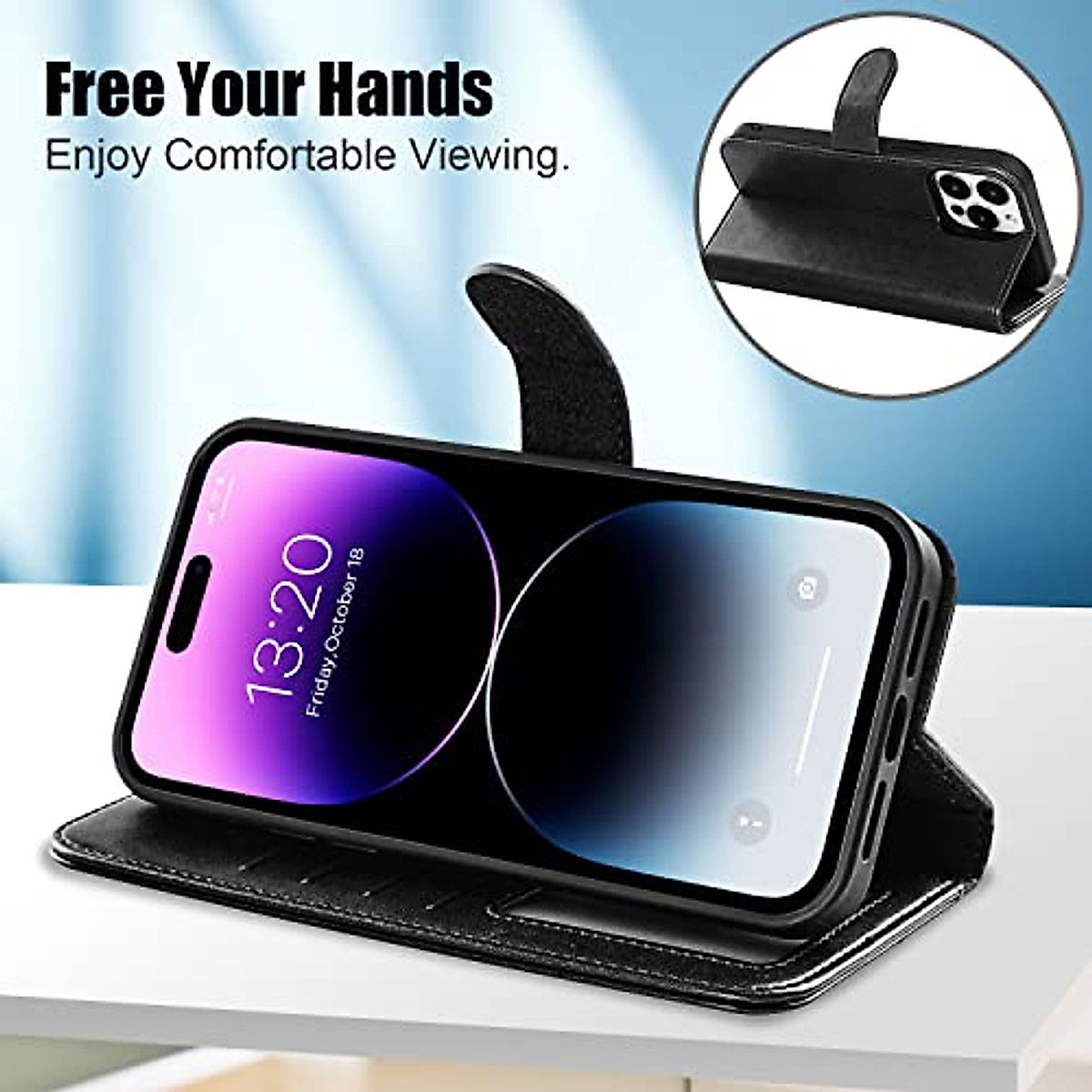 DorisMax iPhone 14 Pro Wallet Case,Detachable Flip Folio Cover RFID Blocking 4 Card Slots Holder Premium PU Leather Magnetic Kickstand Shockproof Protective Phone Case for iPhone 14 Pro 6.1" Black