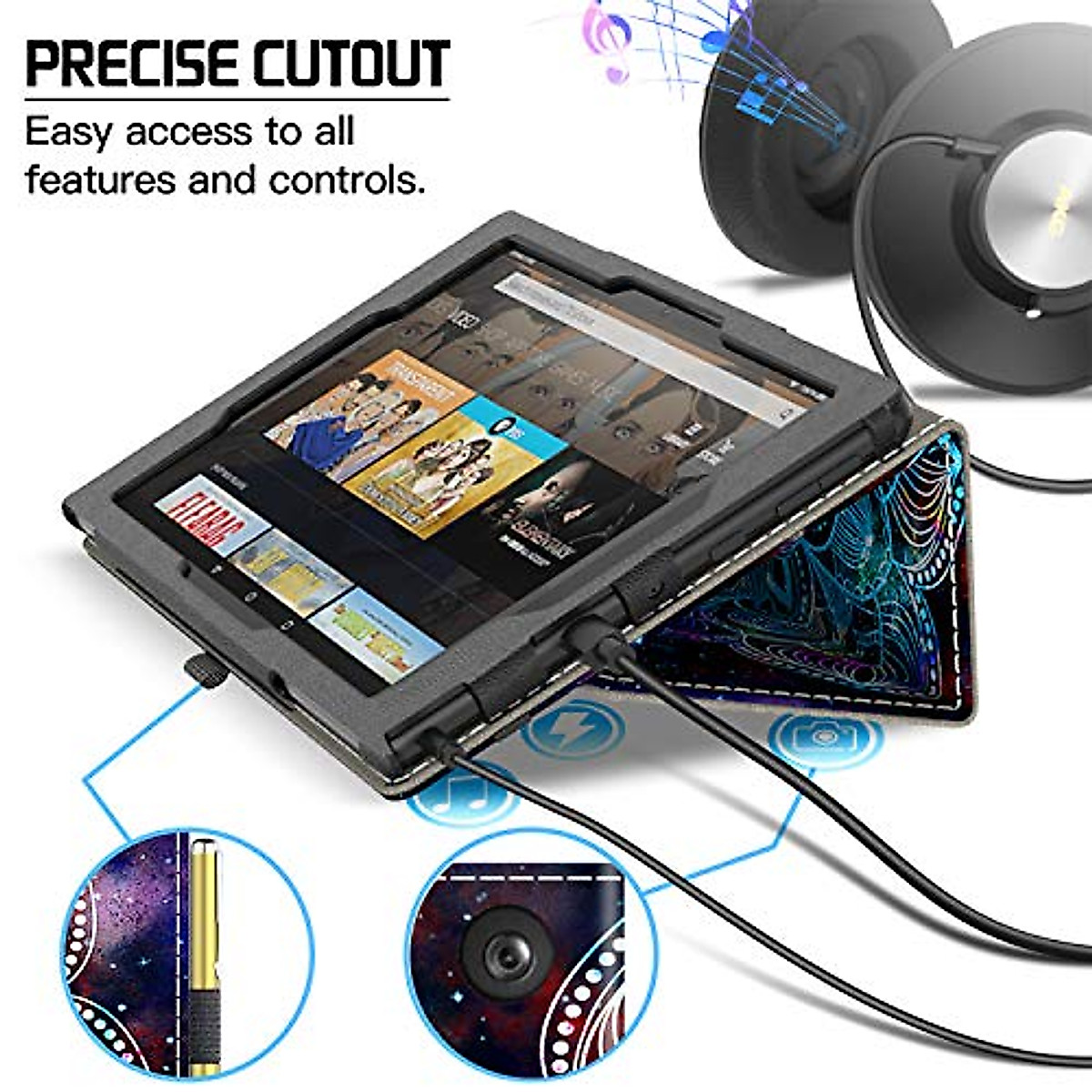 VORI Folio Case for Amazon Fire HD 8 & Fire HD 8 Plus Tablet (12th/10th Generation, 2022/2020 Release), Slim Premium PU Leather Stand Protective Cover with Auto Wake/Sleep, Mandala Galaxy