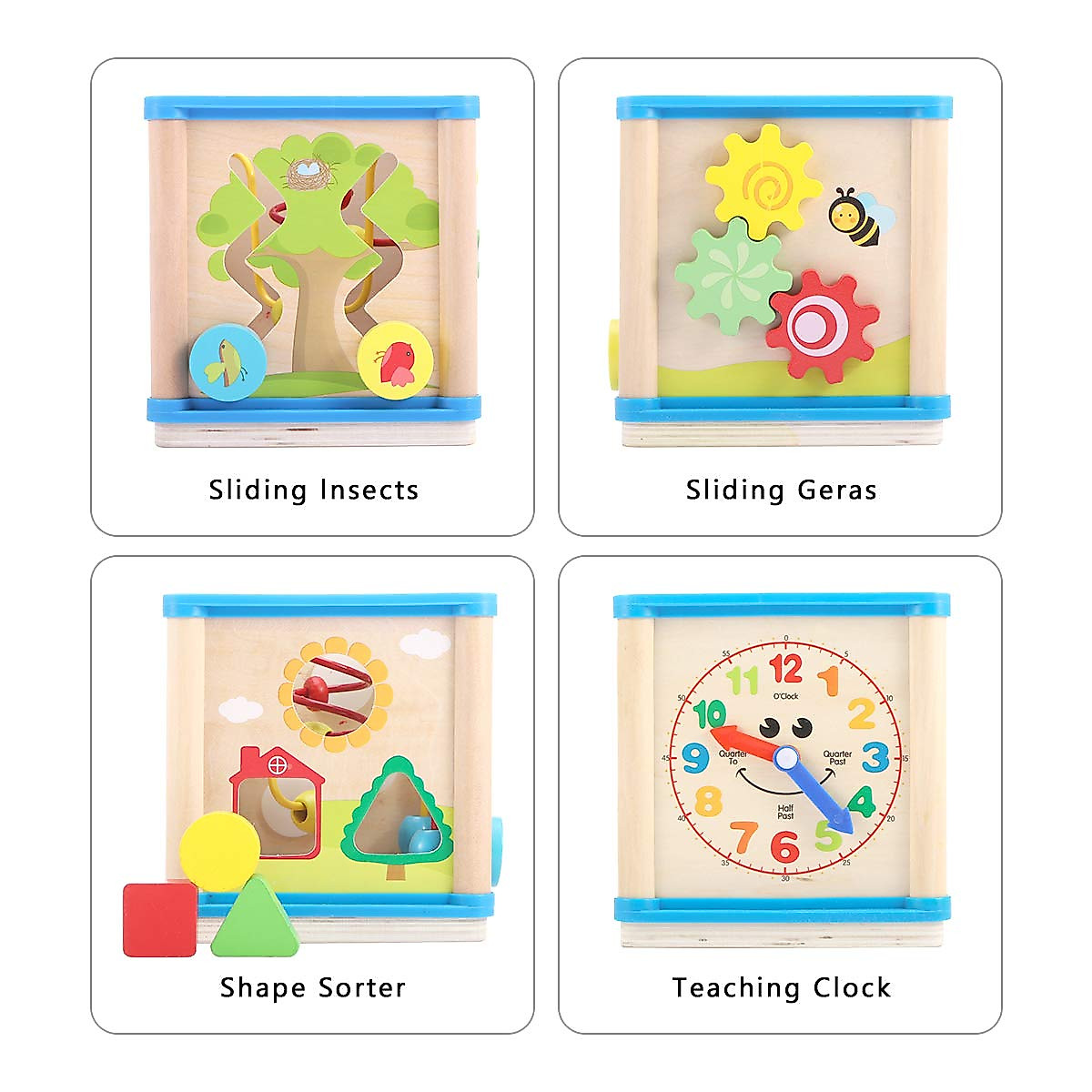 DalosDream Wooden Activity Cube with Bead Maze - 6 in 1 Multipurpose Educational Wood Shape Color Sorter Toy for Toddlers, Activity Center for Kids (6 in 1)