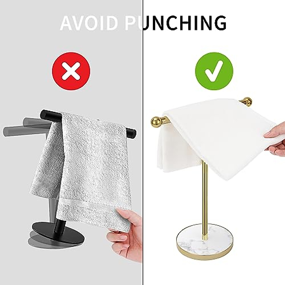 YINMIT Hand Towel Holder Stand, Bathroom Countertop Towel Rack with Marble Base, Freestanding Kitchen Towel Rack, Heavy Duty T-Shape Face Towel Stand for Bathroom, Kitchen, Vanity