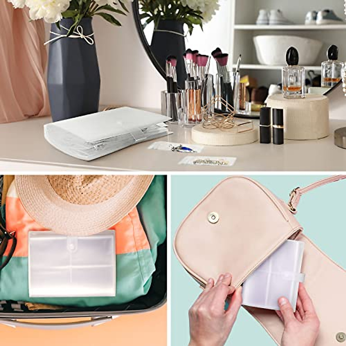 2 Pcs Transparent Jewelry Organizer Book Travel Jewelry Storage Book Portable Jewelry Album with Clear PVC Bag for Earring Stud Ring Card Photos (160 x 2 Card Slots and 100 PVC Bags)