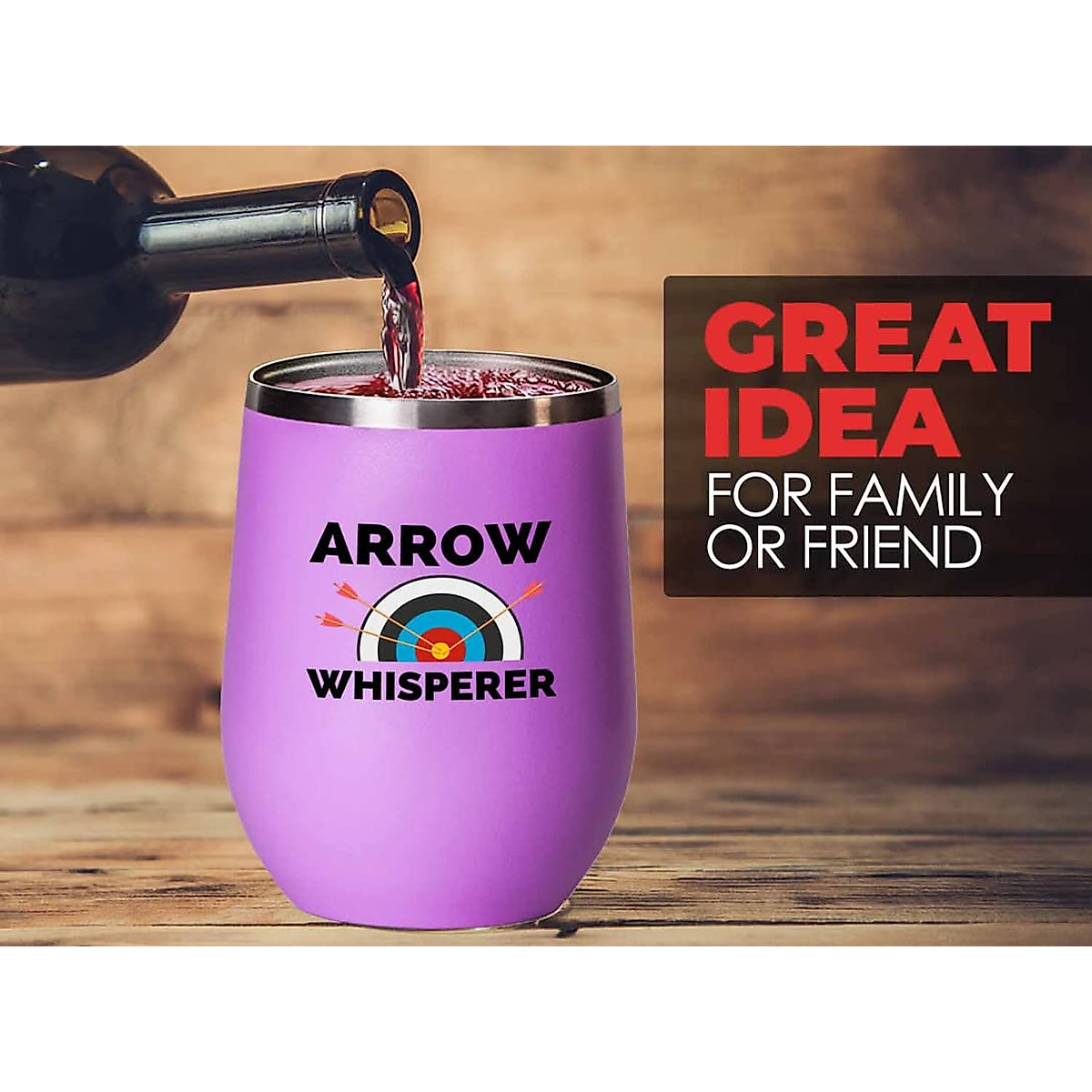 Archery Pink Wine Tumbler 12oz - Arrow Whisperer - Archery Trainer Bowfishing Deer Shooting Target Shot
