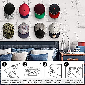 Hat Rack for Wall (12Pack) Adhesive Hat Racks for Baseball Caps Hat Hooks for Wall Hat Organizer Strong Hat Hanger to Display for Wall,Door, Closet,Office, Bedroom (Transparent,White,Black)