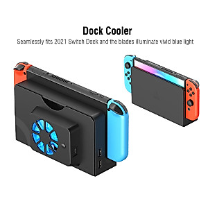 ElecGear Cooling Fan for Nintendo Switch OLED Dock, 3 Speed Replacement Back Cover for Switch New Dock, USB Powered Cooler with LED Lighting