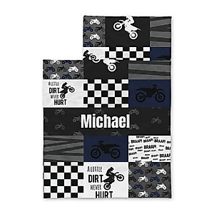 Personalized Dirt Bike Nap Mat Set with Name, Motocross Sleeping Bags for Boys, Customized Toddler Bed Mattress for Kids, Slumber Bags for Preschool, Daycare or Kindergarten, Toddler Sleep Sack