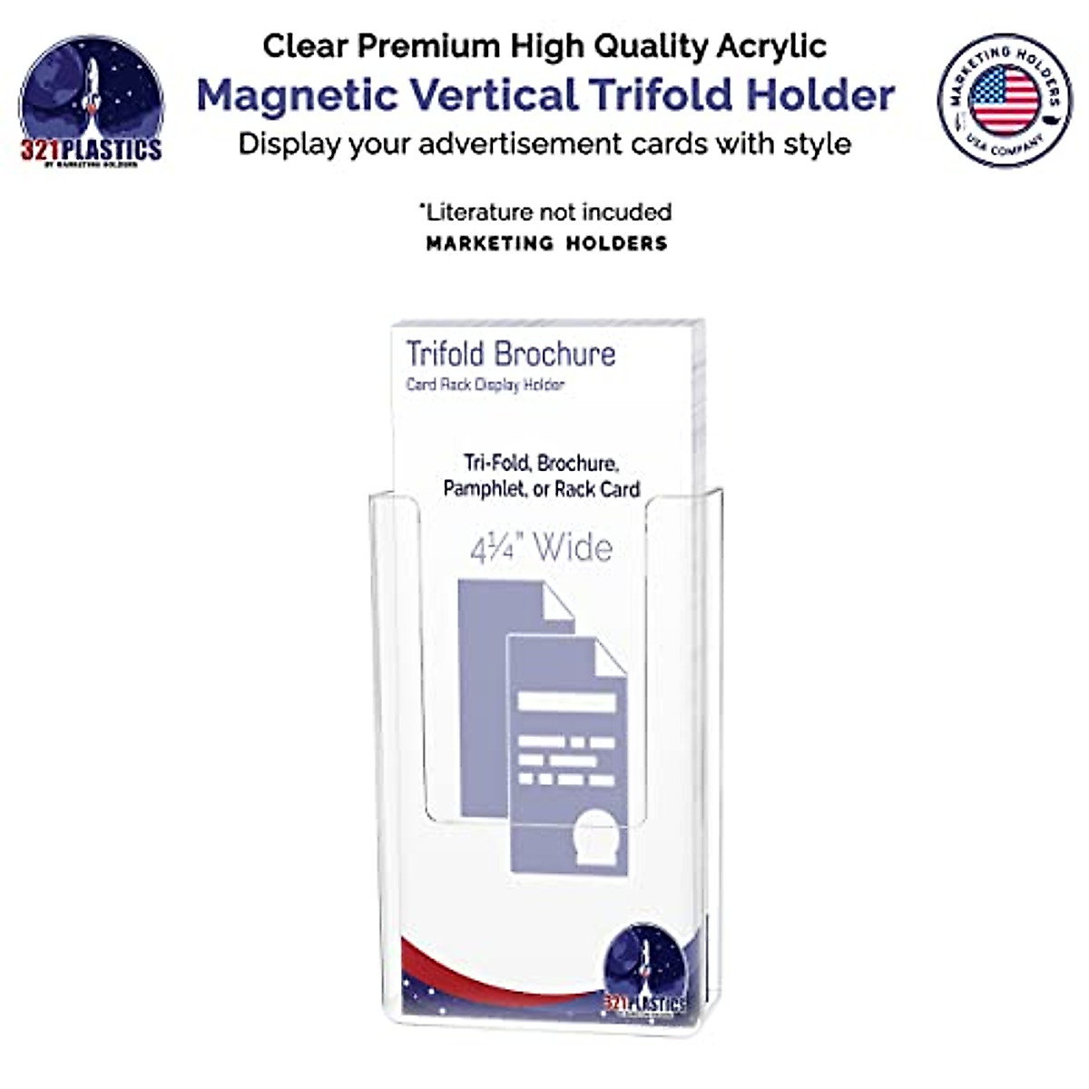 Marketing Holders Magnetic Tri Fold Holder 4 Inch Folded Printed Media Please Adheres to Metal Surfaces Clear Acrylic Maps Menus Brochures