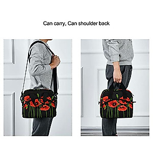 Large Lunch Bag for Women Men Flower Poppy Art Painting Cooler Bags Insulated Lunch Tote Bag with Zipper Top & Detachable Shoulder Strap for Work Picnic Beach, No Leak