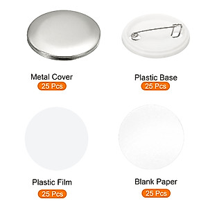 PATIKIL 1.25inch Button Parts, Blank Button Making Supplies,25Pcs Round Badge Parts DIY Pin Maker Kit for Button Maker Machine with Metal Cover Plastic Base, Film and Blank Paper