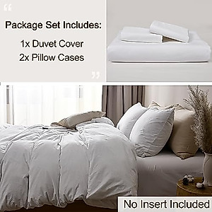 PHF 100% Cotton Duvet Cover California King Size, 3pcs Washed Cotton Linen Like Comforter Cover, Soft Breathable Durable Cooling Duvet Cover for Hot Sleepers, 104" x 98", White