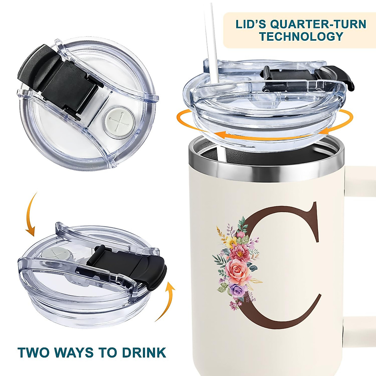 Personalized Gifts For Women - Personalized Gifts For Birthday, Christmas - Monogrammed Gifts Customized Gifts For Woman, Mom, Wife, Best Friend, Sister, Coworkers - Custom Tumbler With Handle 40oz