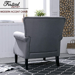 Festival Depot 1 Piece Indoor Modern Fabric Furniture Accent Arm Chair Single Sofa for Living Room Bedroom with Comfortable Seat (Grey)