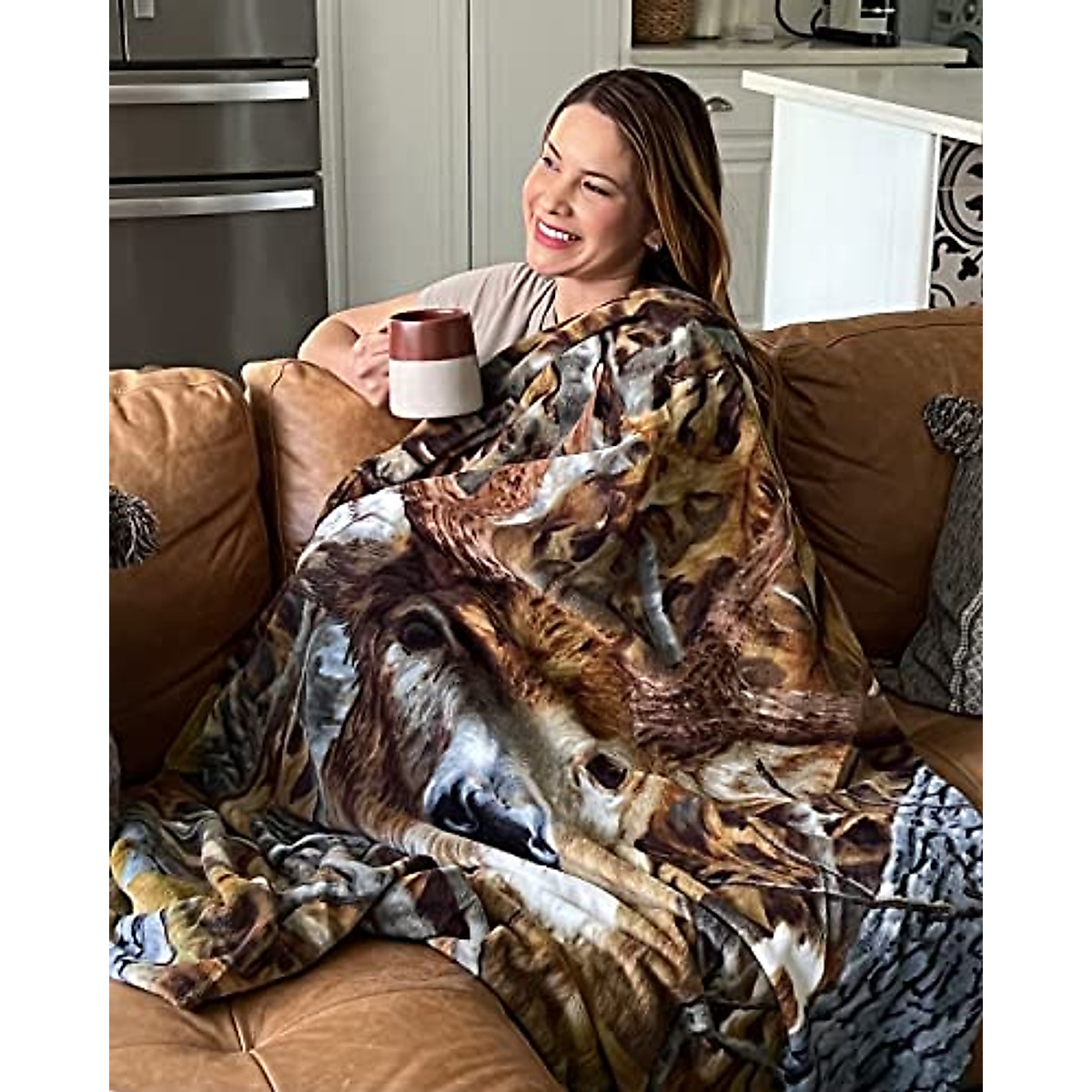 Dawhud Direct Camo Buck Deer Fleece Blanket for Bed Size 50" x 60" Woodland Fleece Throw Blanket for Men, Women and Kids Super Soft Plush Deer Blanket Throw, Animal Print Blanket, Blanket for Kids