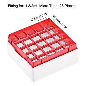 uxcell Centrifuge Tube Freezer Storage Box 25 Places Waterproof Polypropylene Cryogenic Holder Rack for 1.8/2ml Microcentrifuge Tubes Vials Samples, Red Pack of 4