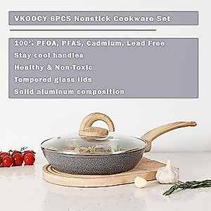 Vkoocy Gray Pots and Pans Set Non Stick, Ceramic Cookware Set Kitchen Cooking Sets Induction Pot and Pan w/Frying Pans, Saucepans, Casserole, Non-Toxic, PTFE/PFOA/PFOS-Free