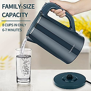 COOKTRON 1.7L Electric Kettle Quiet, Double Wall Hot Water Boiler BPA-Free, Boil and Cool Touch Tea, Cordless with Shut-Off & Dry Protection, 1500W Fast Boiling, Blue, JK17MB-150-01Plus, One Size