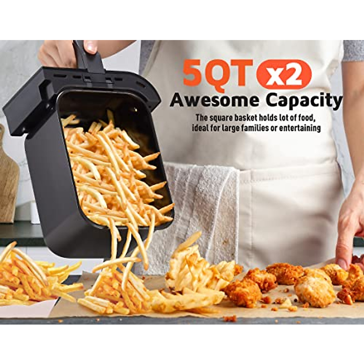 DyBaxa 10Qt 6-in-1 Dual Basket Air Fryer, 2 Independent Air Fry Baskets, ClearCook Windows, Easy-to-Control Panel, Roast Broil Dehydrate&More for Quick & Easy Meals, Nonstick & Dishwasher-Safe Basket