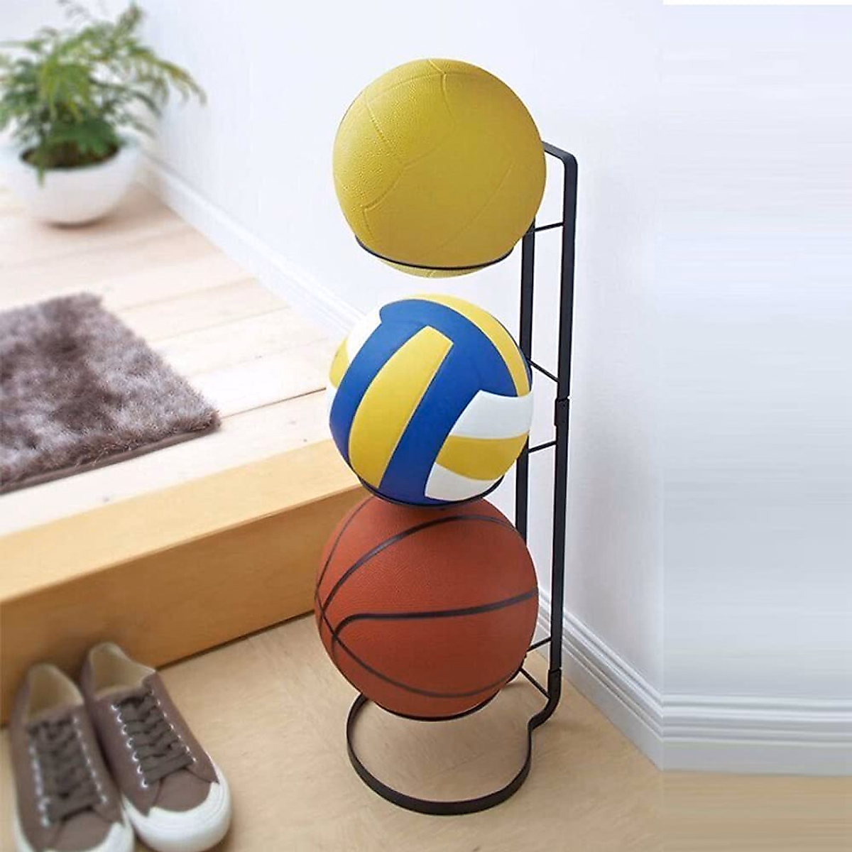 Basketball Ball Storage Rack, 3 Tier Cube Ball Storage Holder, Freestanding Garage Sport Equipment Organizer Innovative Indoor Removable Vertical Display Stand for Volleyball Football Basketball