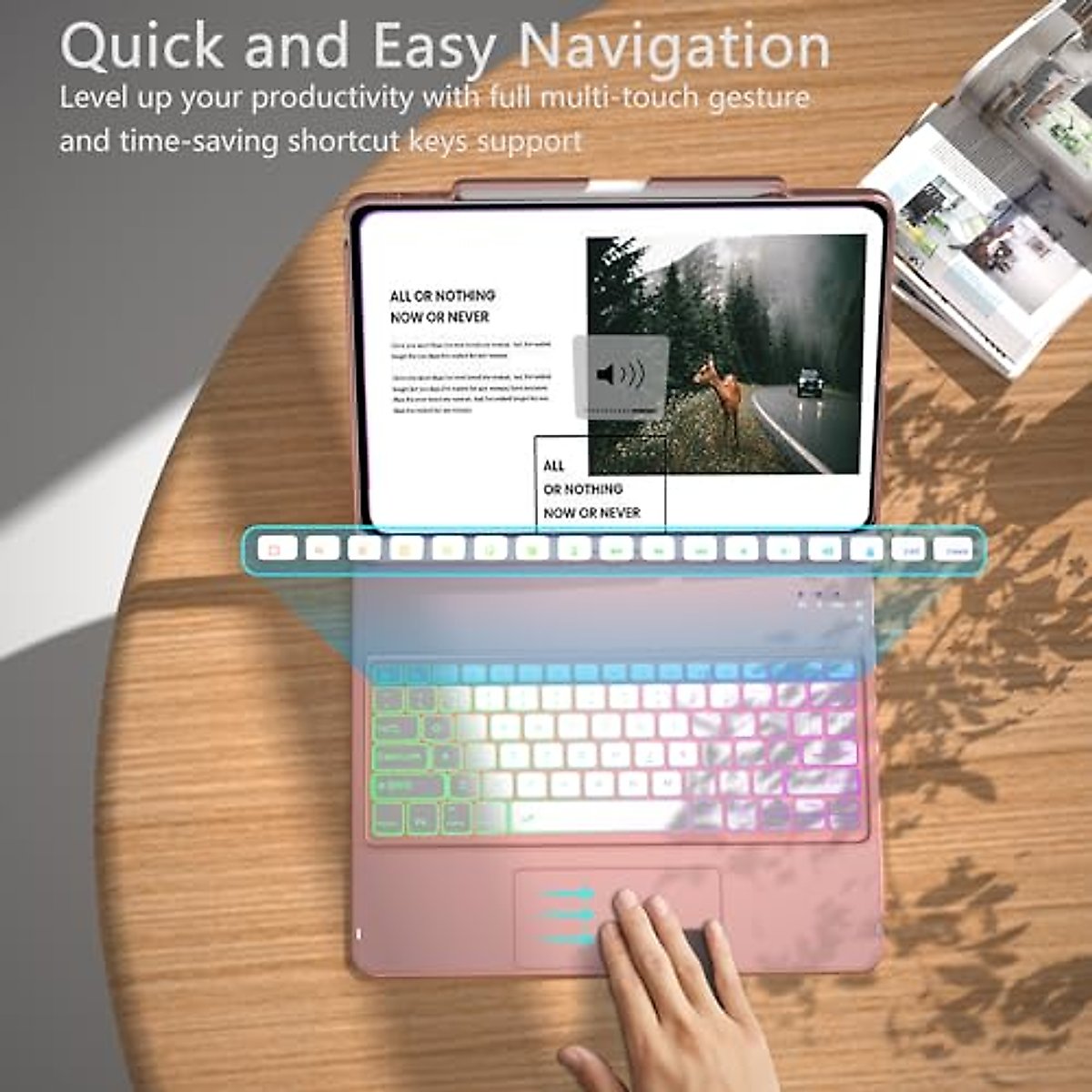 Keyboard Case for iPad Air 13 inch (M2) 2024, Touch iPad 12.9 inch 4th 3rd Generation Case with Keyboard 2020/2018,7 Colors Backlits Keyboard with Trackpad,Magic 360° Rotatable,Pencil Holder-Rose Gold