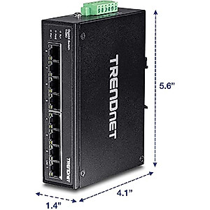 TRENDnet 8-Port Hardened Industrial Gigabit DIN-Rail Switch, 16 Gbps Switching Capacity, IP30 Rated Metal Housing (-40 to 167 ºF), DIN-Rail & Wall Mounts Included, Lifetime Protection, Black, TI-G80