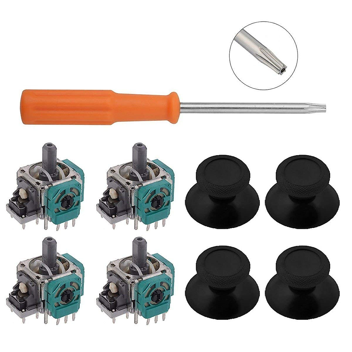4 Pcs Analog Joystick Stick Sensor Module Potentiometers with Thumbsticks Cap +Torx T8 T6 Screwdrivers for XboxOne Controller