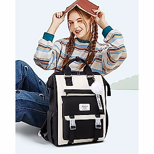 LOVEVOOK Laptop Backpack for Women,15.6 Inch College Backpack,Light Weight Travel Backpack Waterproof Casual Daypack Computer Backpack fits Travel Work Casual（15.6 inch,Black&Beige）