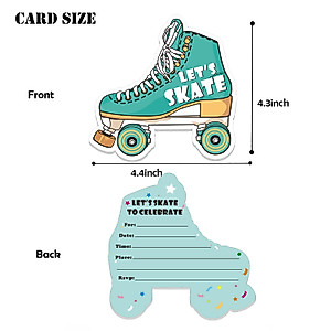 Mingdcdc Let’s Skate Greeting Card - Roller Skating Birthday Thank You Card, Skating Party, Skating Birthday Invitation, Cards & Gifts, 4.3 x 4.4Inch, 30 Cards, 30 White Envelopes(MD011)