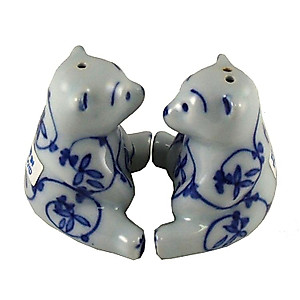 Porcelain Teddy Bears Salt and Pepper Shakers Blue and White