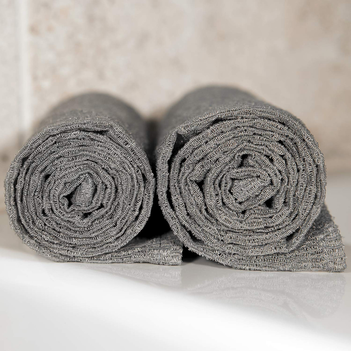 Mayberry Health and Home Extra Long (36 Inches) Exfoliating Bath Cloth (2 Pack) Gray Nylon Bath Towel, Stitching on All Sides for Added Durability