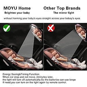 Moyu Home Baby Car Mirror,3 Modes LED Lights Back Seat Rear Facing toddler Safety Mirror,11.4" X 7.1"Wide View with 360 Pivoting,Shatterproof Glass Black