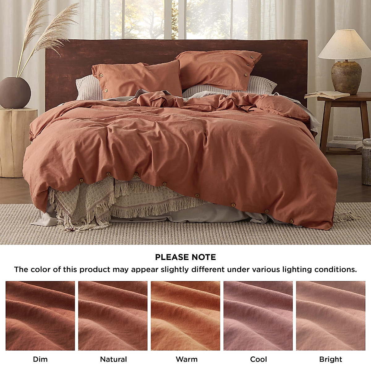 Bedsure Linen Duvet Cover King - Linen Cotton Blend Bedding Set, Soft & Cozy, 3 Pieces, 1 Duvet Cover 104x90 Inches and 2 Pillowcases, Burnt Orange Color Cooling Bedding, Comforter Sold Separately