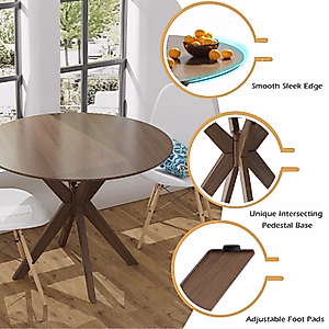 Giantex 36" Round Wood Dining Table, Farmhouse Kitchen Table w/Intersecting Pedestal Base & Solid Wood Legs, Vintage Coffee Table for Small Spaces, Brown