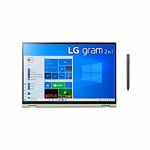 LG Gram 16T90P 16" WQXGA (2560 x 1600) 2-in-1 Lightweight Touch Display Laptop, Intel Evo 11th Gen Core i7 , 16GB RAM, 512GB SSD, 21 Hour Battery, Alexa Built-in, 2X USB-C, HDMI, USB- Green