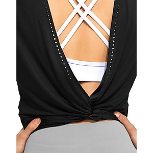 Women's Backless Workout Tops Short Sleeve Gym Shirts Soft Open Back Yoga Athletic Crop Tops for Women (Black,M)