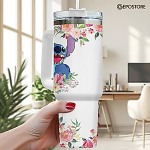 GEPOSTORE Blue Alien 40 Oz Tumbler With Lid Stainless Steel, Cute Cartoon Movie Character Tumbler, Birthday Gifts for Movie Lovers