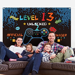 Video Game Birthday Decorations 8 9 10 11 12 13 14th Birthday Decorations for Boys Gaming Theme Photo Props Backdrop Banner Teenager Birthday Decoration (Level 13)