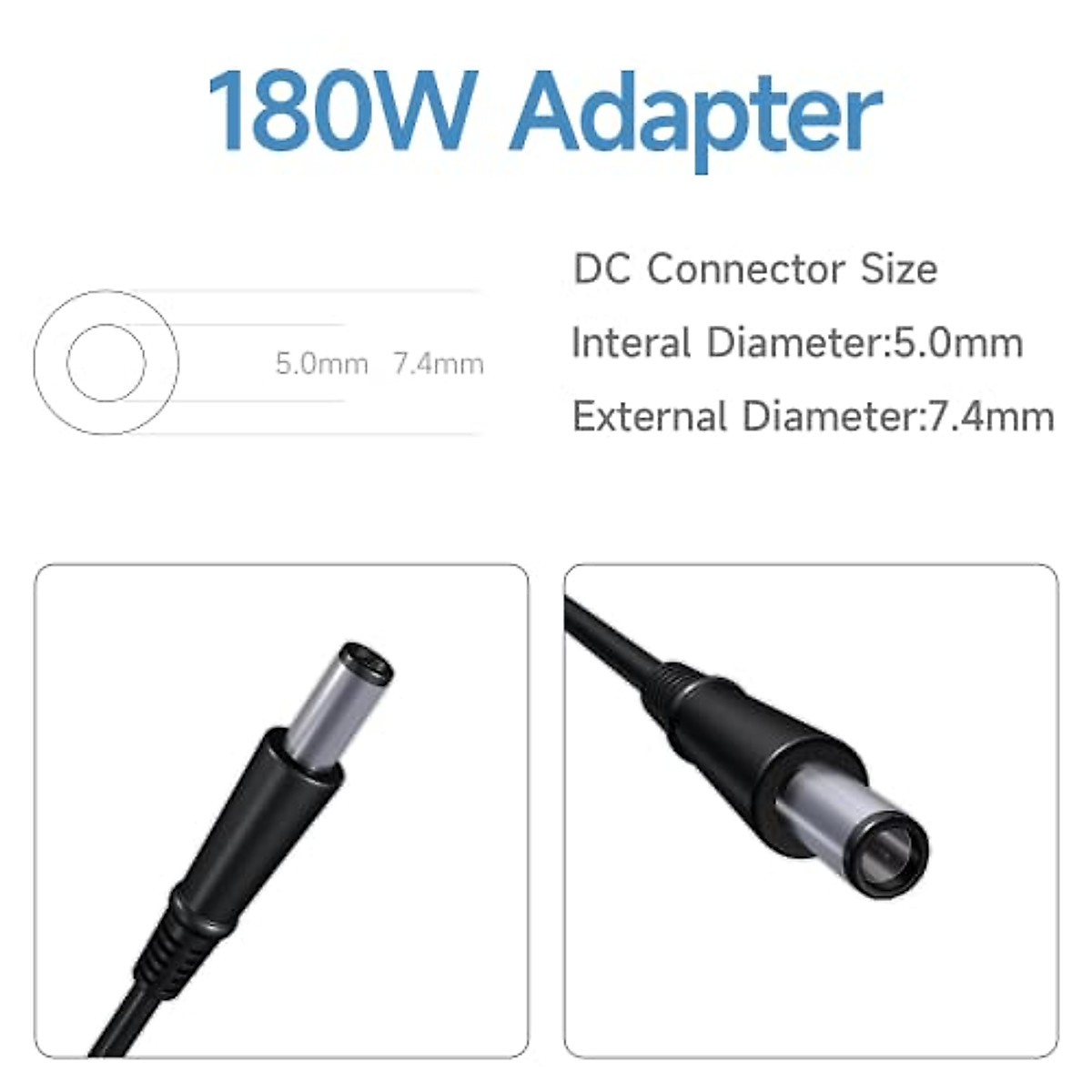 Laptop Charger Fit for Dell Alienware 13 15 17 M15 M17 R1 R2 Series; Inspiron One 23xx (2350 2320 3579 3379);Area 51M R2 Precision 7530 7730 7740 M4700 M4800 74X5J JVF3V Dell 180W AC Adapter